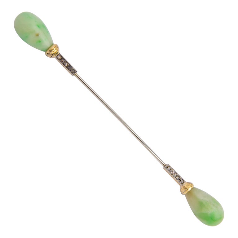 French, Art Deco, Jadeite and Diamond Jabot Pin For Sale at 1stDibs