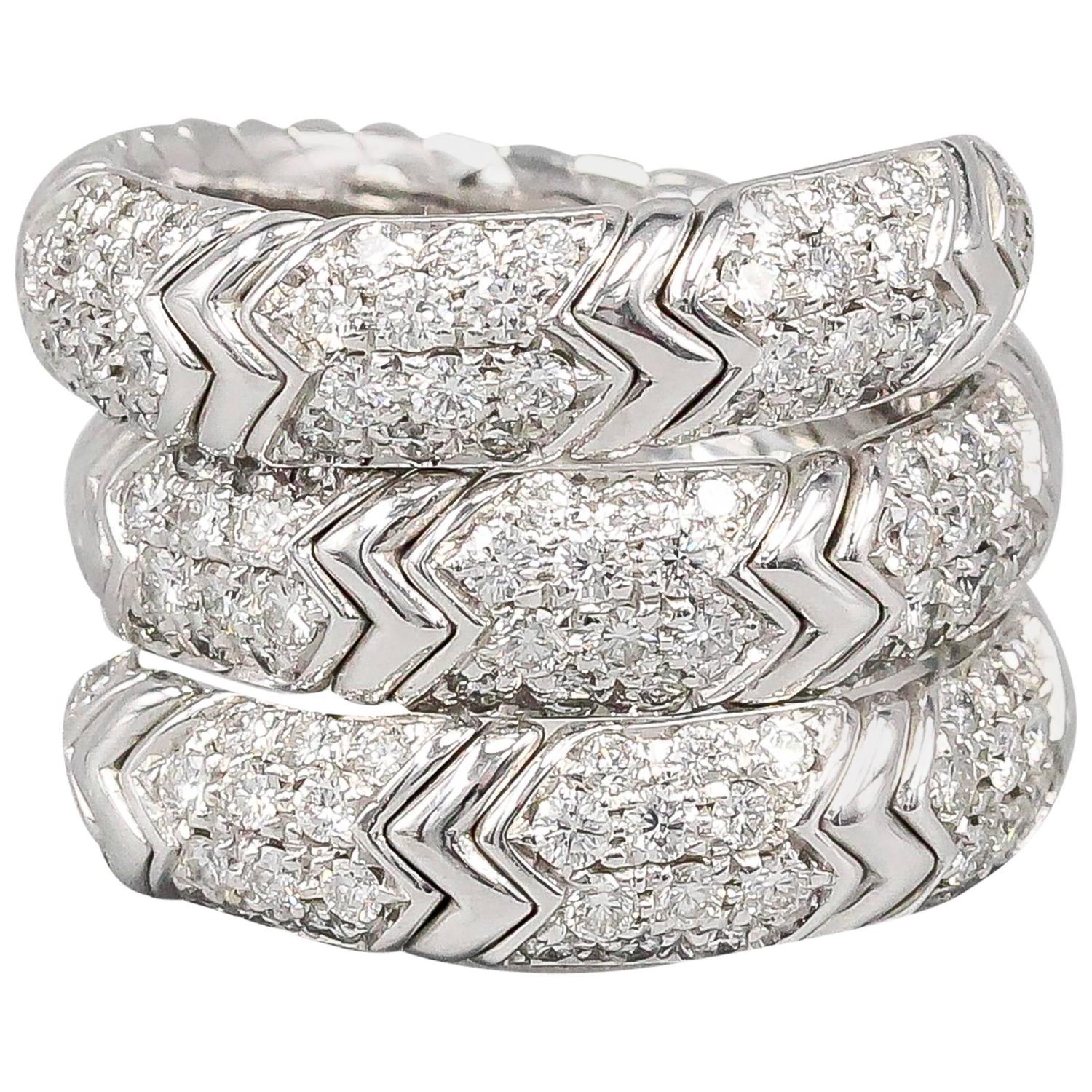 Bulgari Spiga Diamond and White Gold Flexible Snake Ring at 1stdibs
