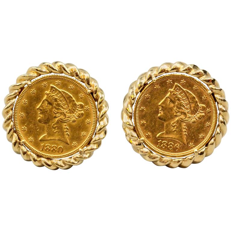 David Webb Gold $5 Liberty Head Coin Cufflinks at 1stDibs
