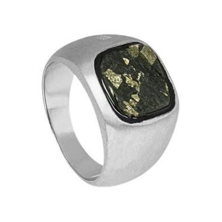 Slate Pyrite Signet Ring in Sterling Silver, Size L For Sale at 1stDibs