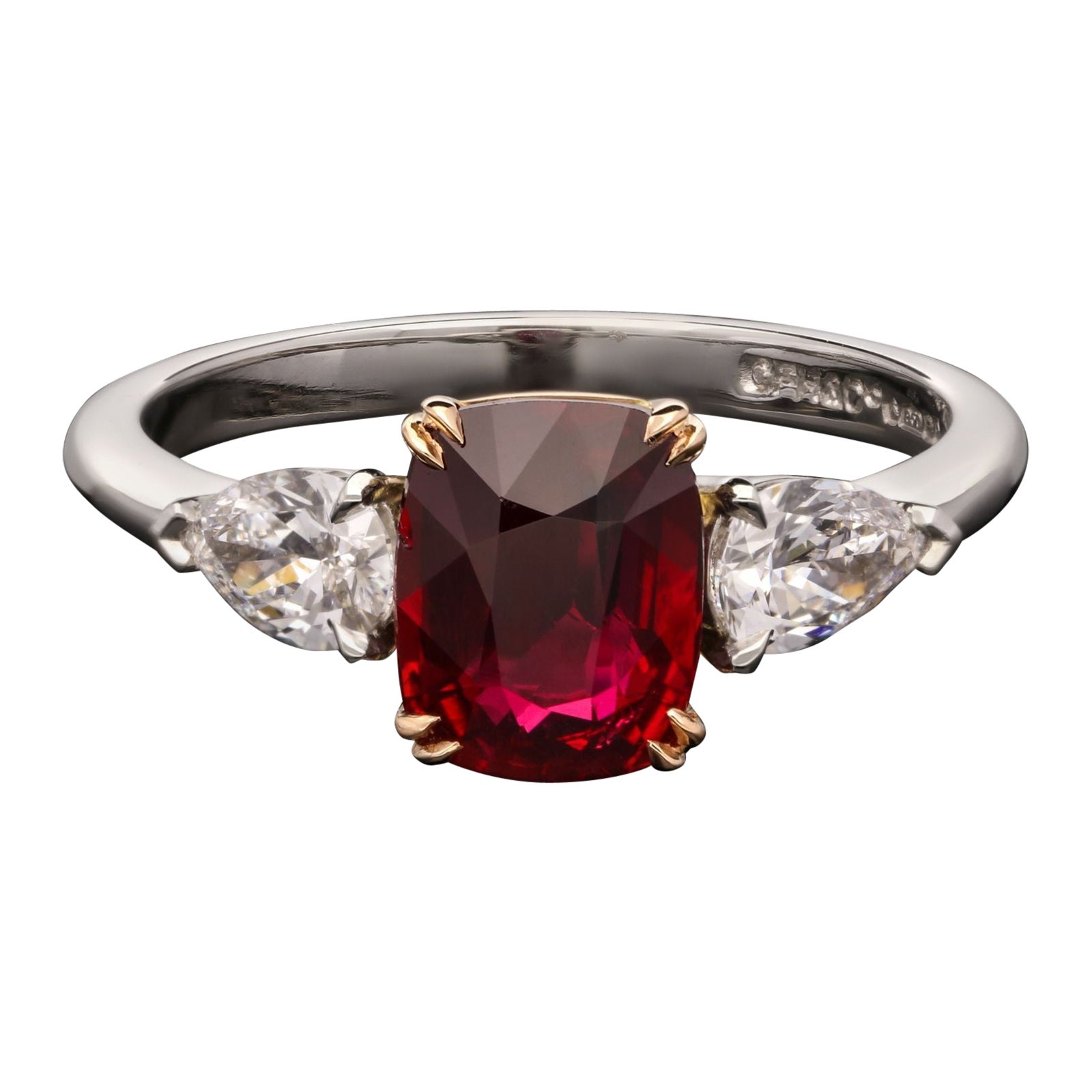 Oscar Heyman 5.01ct Pigeon's Blood Burmese Ruby Ring with Half Moon ...
