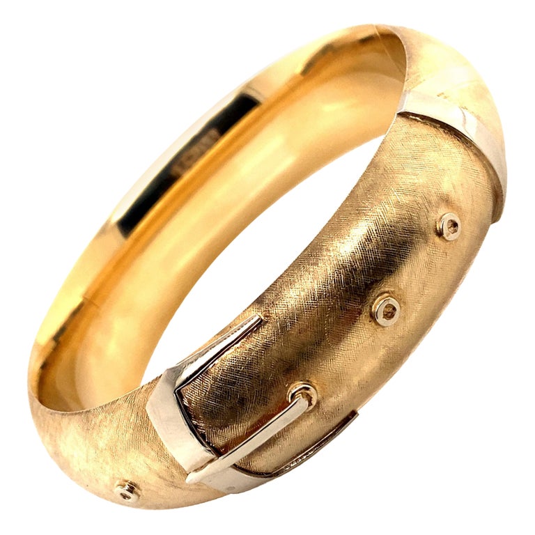 Vintage 1980’s 14k Yellow Gold Belt Design Bangle Bracelet For Sale at ...