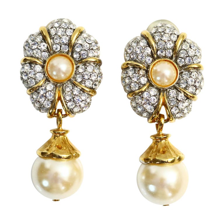 Vintage-Ohrringe aus Diamanten und Kunstperlen von Les Bernard, ca. 1980er Jahre im Angebot bei ...