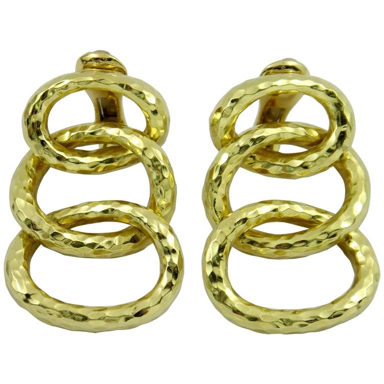 David Webb Gold Triple Loop Earrings at 1stDibs