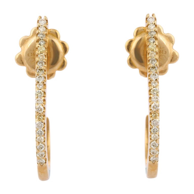 18K Yellow Gold Diamond Open Hoop Designer Earrings For Sale at 1stDibs
