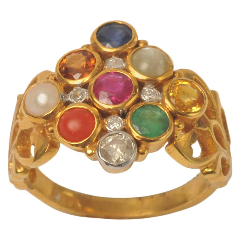 Gold NavaRatna Precious and Semi-Precious Stone Ring at 1stDibs