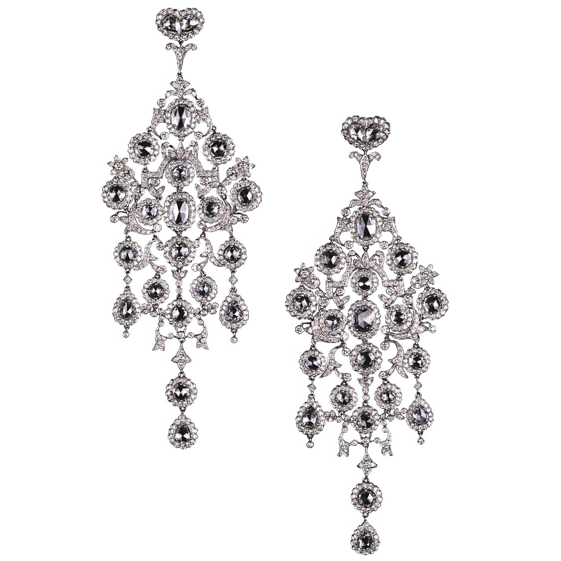 Large Diamond and Platinum Chandelier Earrings, 15.26ct For Sale at 1stDibs