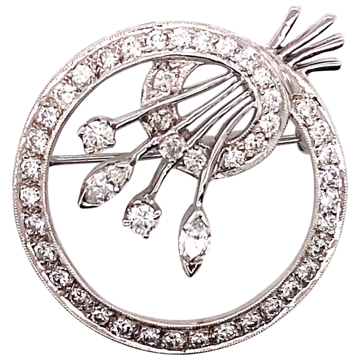 14K White Gold Victorian Circle Diamond 5.00cts Brooch For Sale at 1stDibs