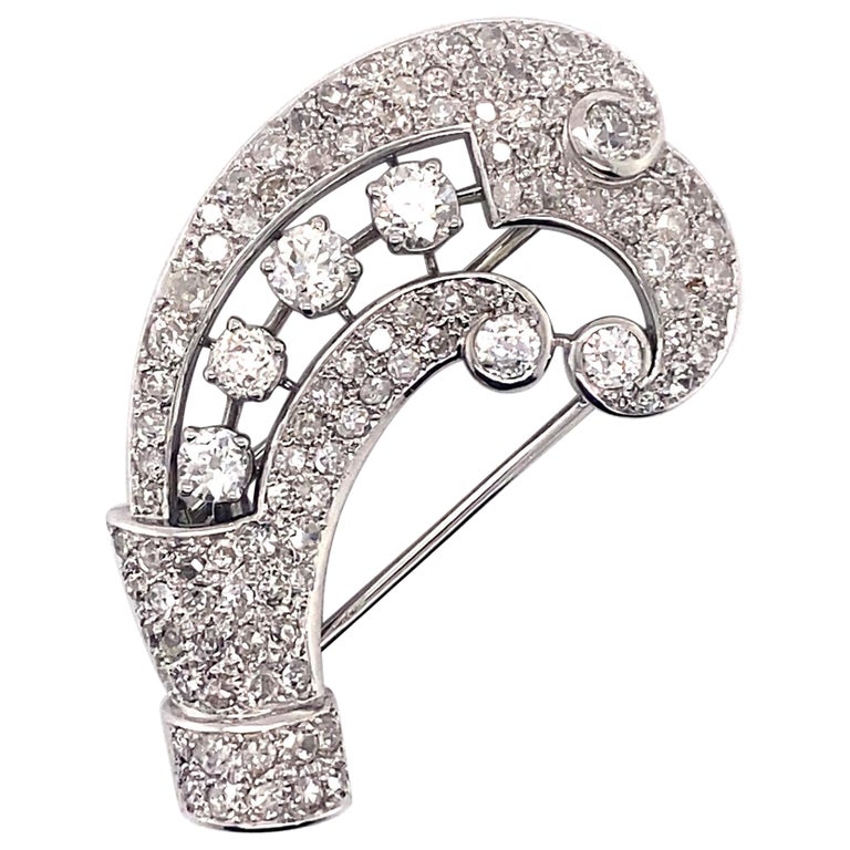 Vintage 1930’s Platinum Diamond Cornucopia Brooch 3.00ct For Sale at ...