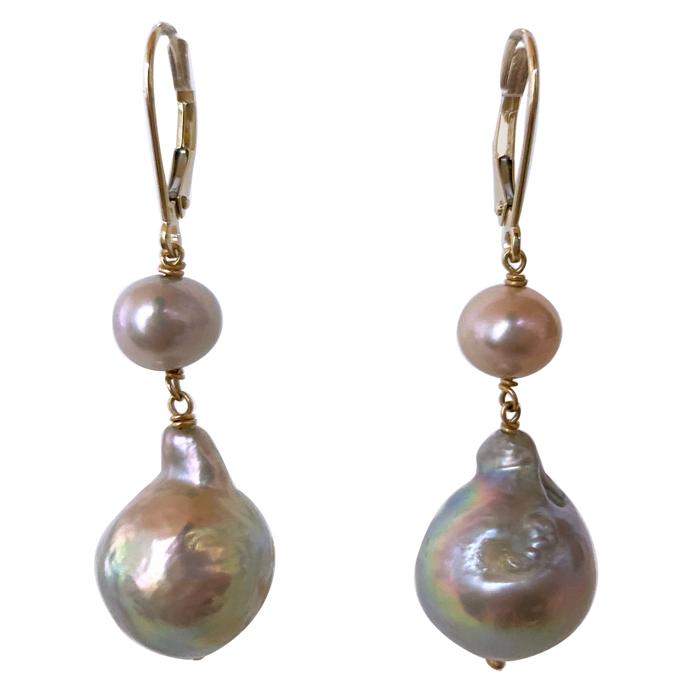 Marina J. Grey Pearl and 14k Yellow Gold Lever Back Hooks at 1stDibs
