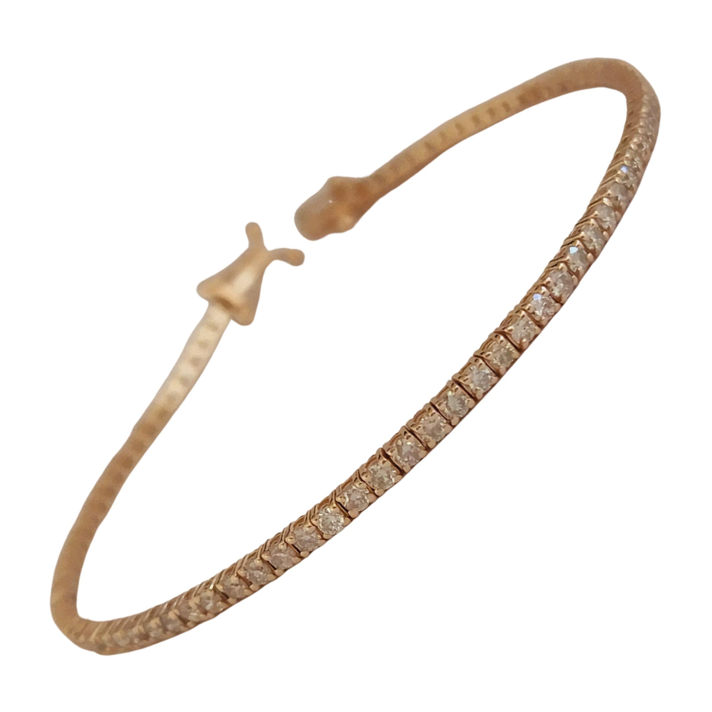 2.10 Carat Round Brilliant Cut Diamond Tennis Bracelet 14 Karat Rose Gold For Sale at 1stDibs