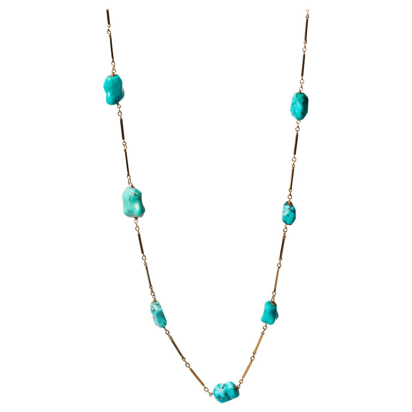 Georgian 55 Inch Turquoise Gold Chain at 1stDibs