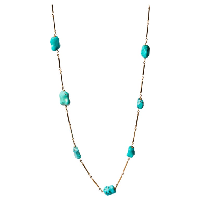 Gold Fancy Link Chain Turquoise Necklace, Rose Gold Turquoise Chain ...