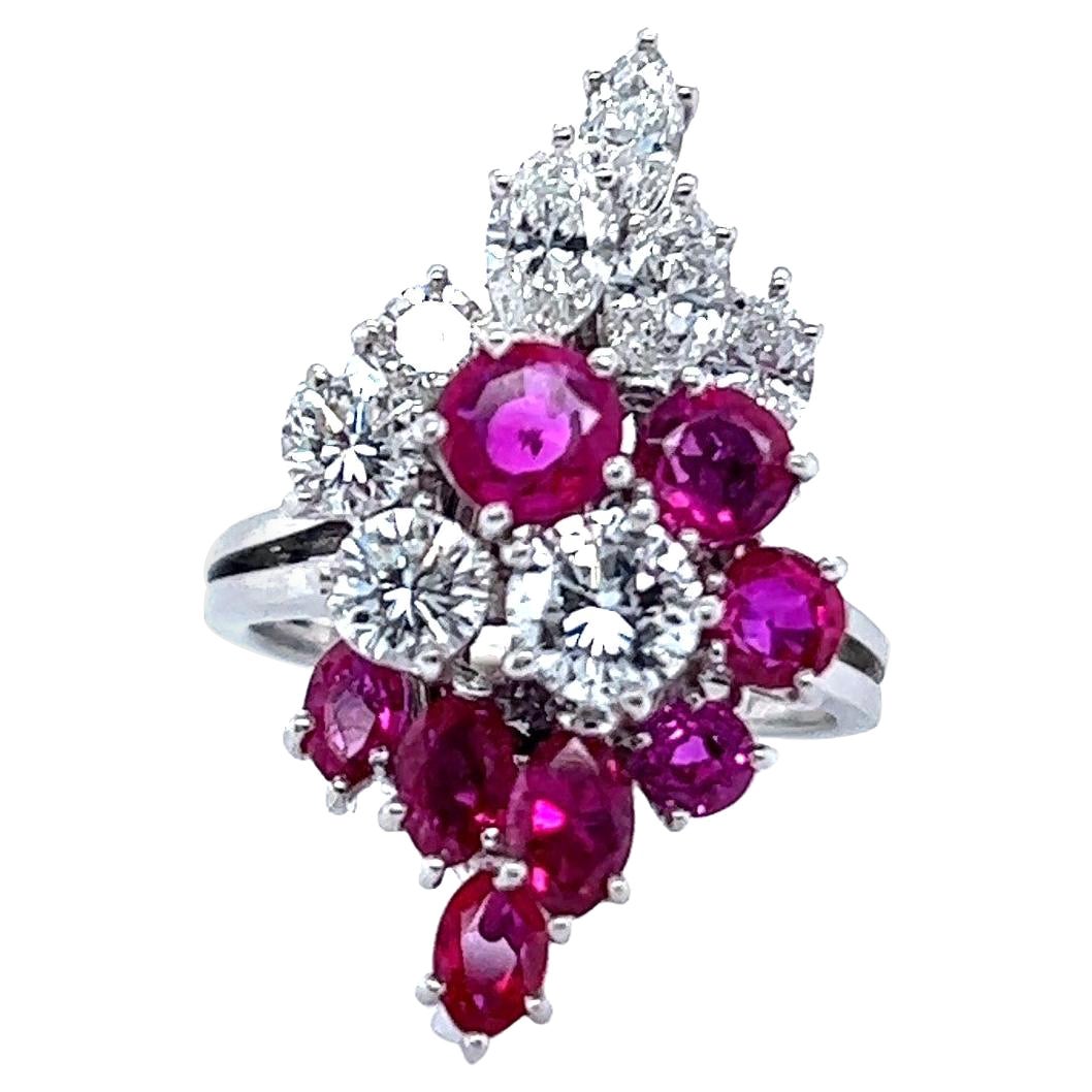Pear Shaped Ruby Diamond Flower Cluster Ring at 1stDibs | pear shaped ...