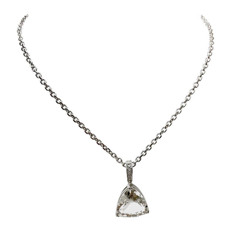 White Topaz 22 Carats Pendant with Pave Diamonds Chain Necklace For ...