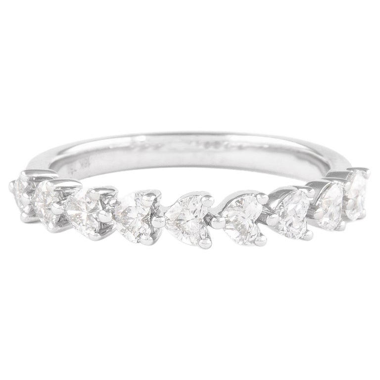 Alexander 0.74ct Heart Diamond D-F VVS2/VS1 Half Eternity Band 18k White Gold For Sale at 1stDibs