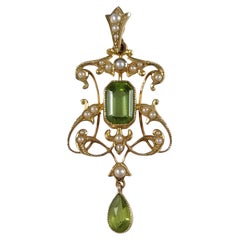 Edwardian 15ct Gold Peridot and Seed Pearl Pendant at 1stDibs | peridot ...