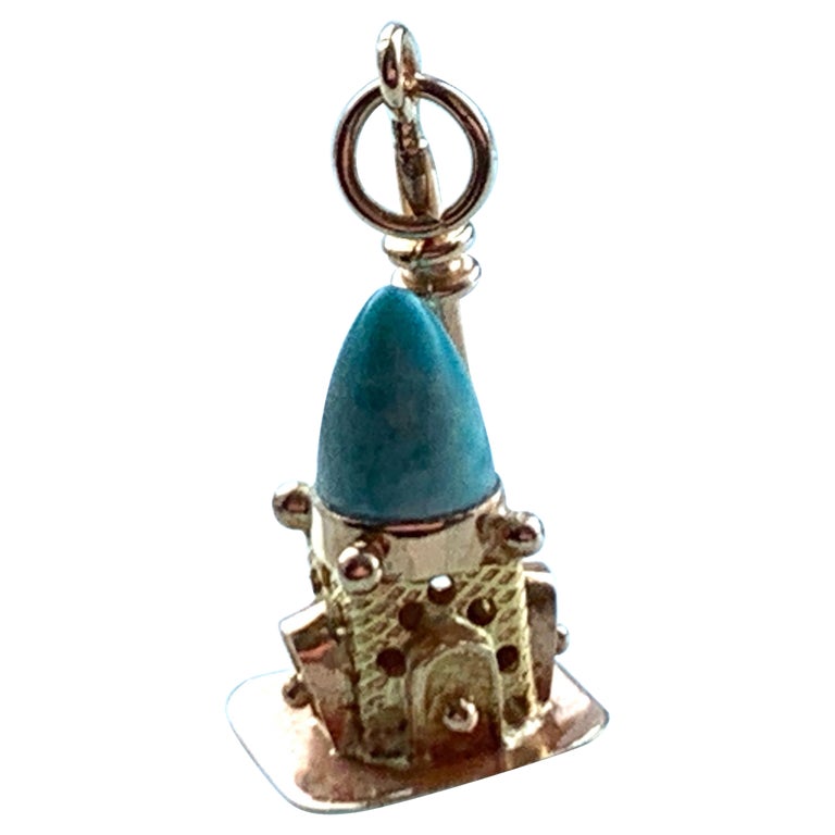 14ct Gold Temple Charm with Turquoise Stone For Sale at 1stDibs