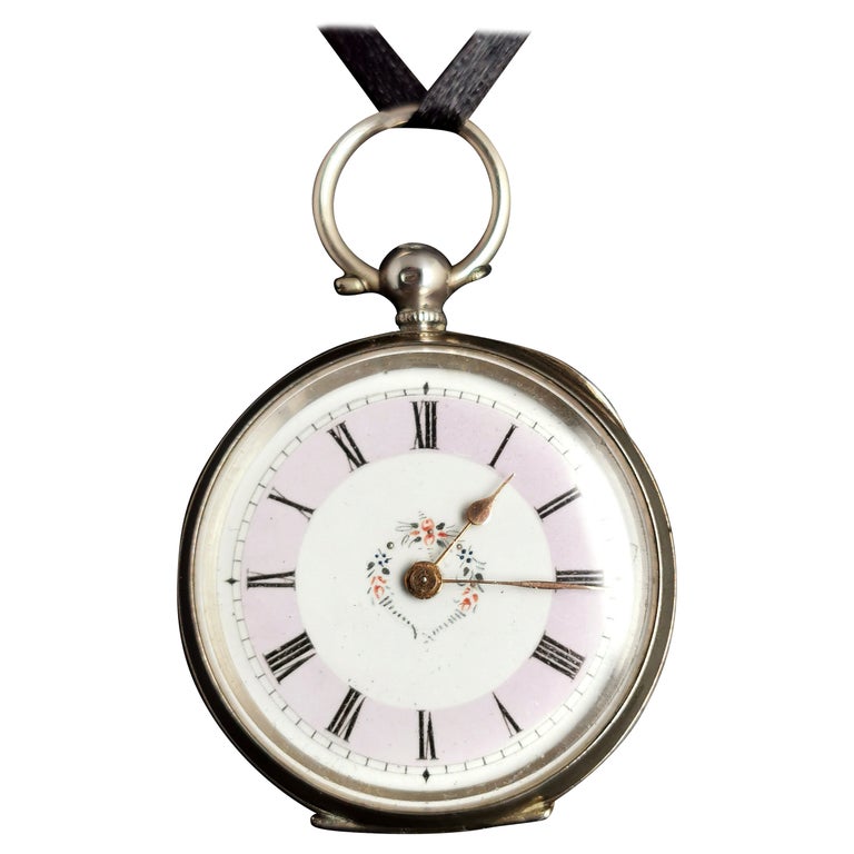 Antique Silver Fob Watch, Ladies Pocket Watch, Edwardian For Sale at ...