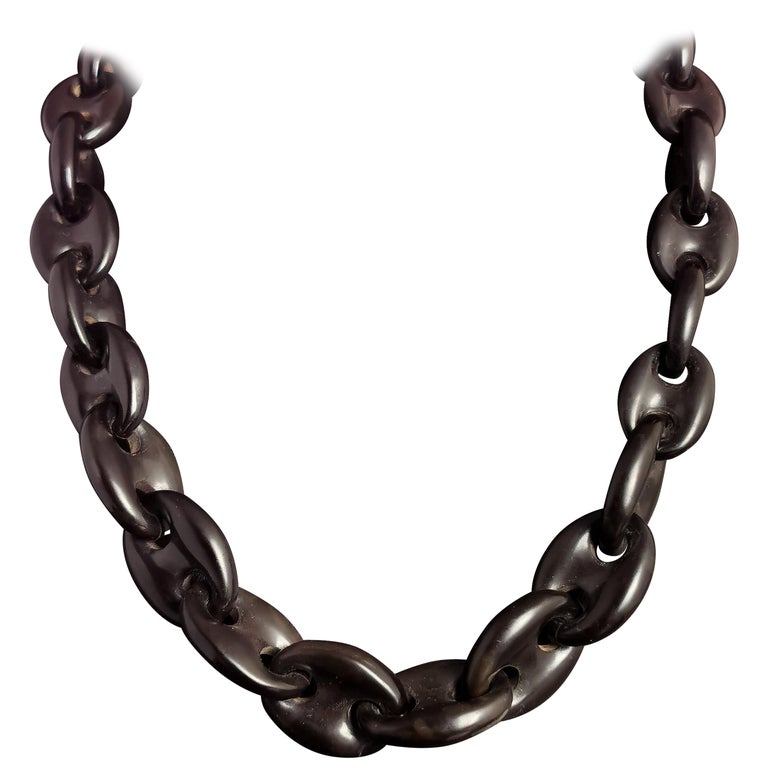 Victorian Vulcanite Chain Necklace, Mariner Link, Mourning at 1stDibs