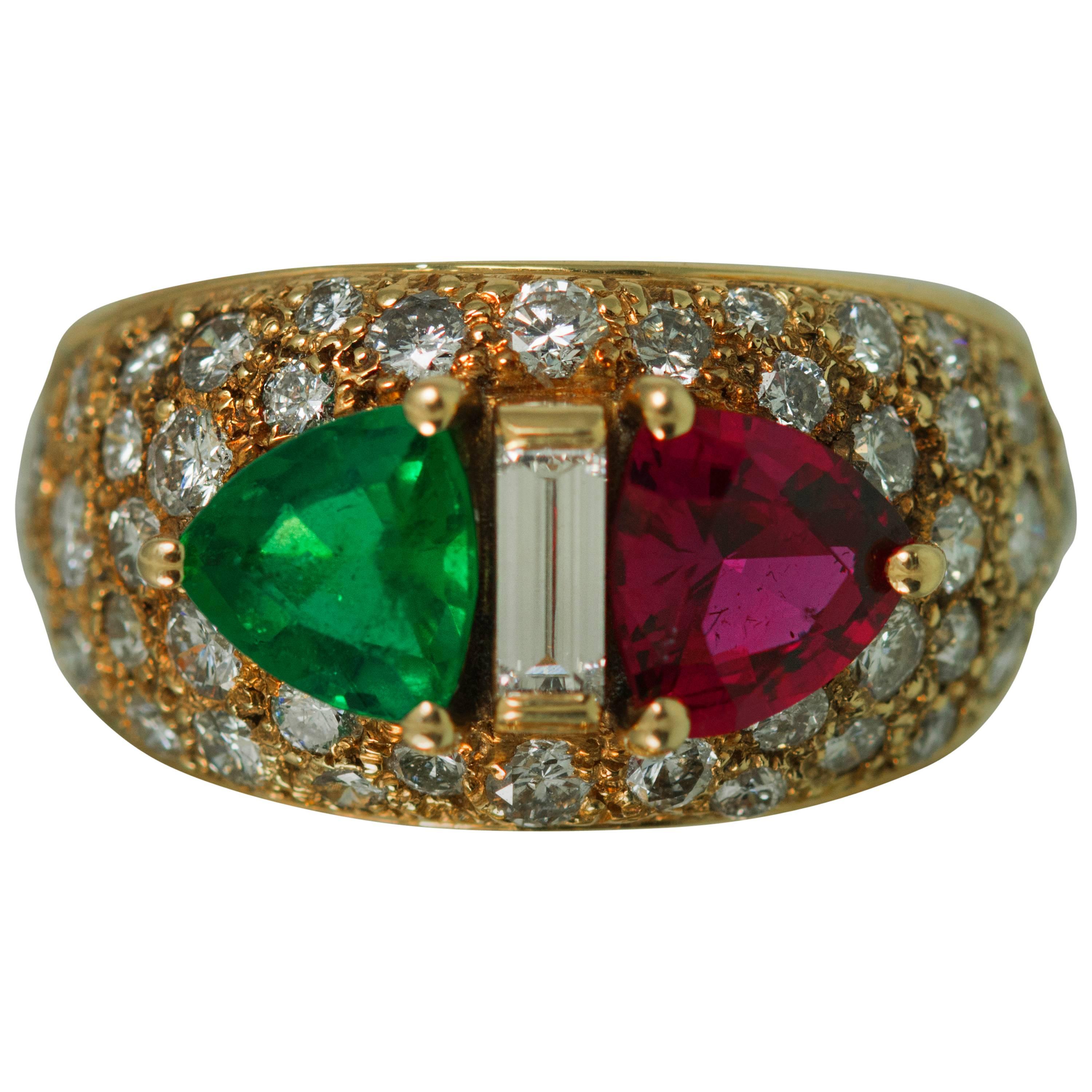 CARTIER Gold Ruby Emerald Diamond Ring at 1stDibs