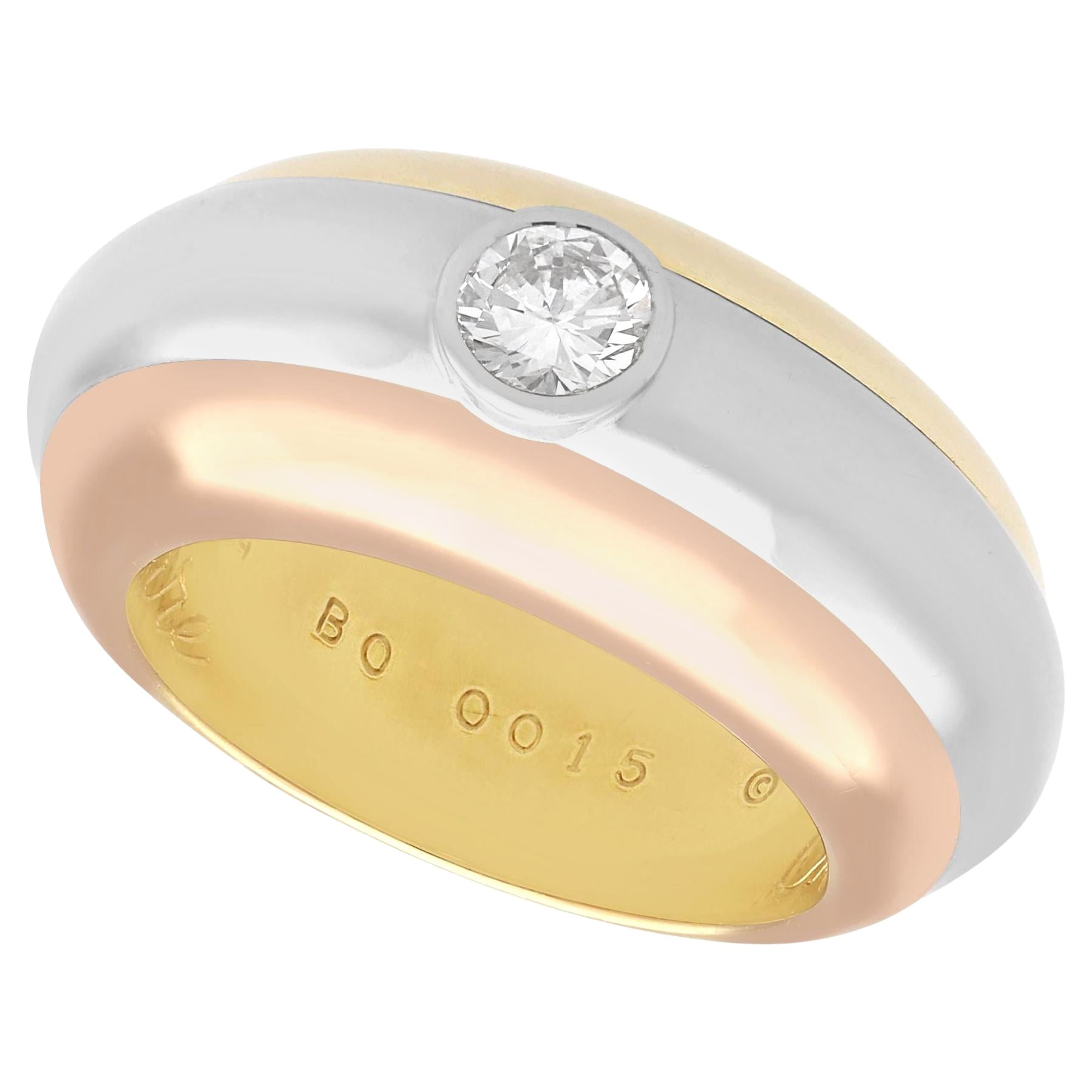 Cartier Double C Diamond Tri-Color Gold Band Ring at 1stDibs