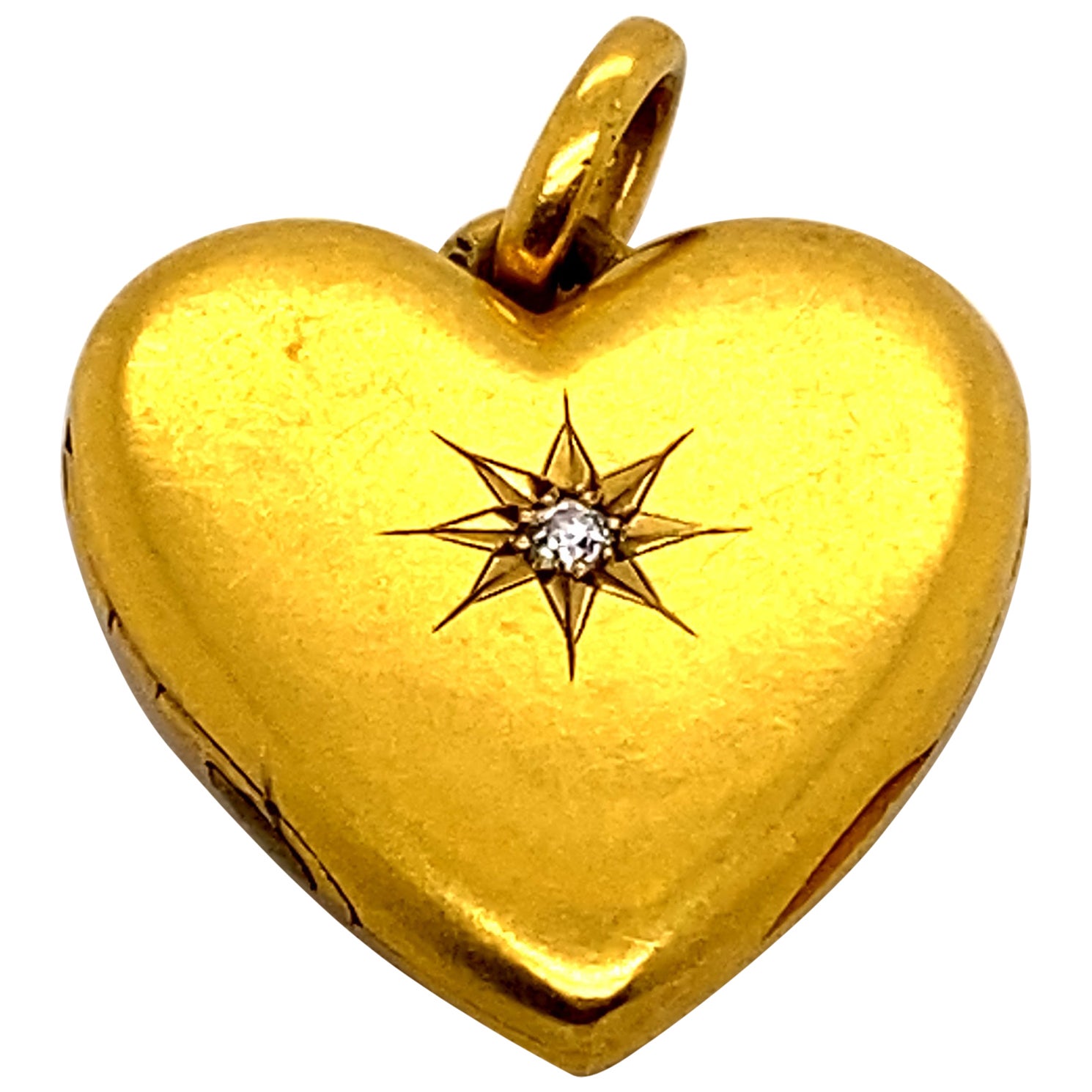 Antique 1900s 14 Karat Yellow Gold Ruby Diamond Heart Locket at 1stDibs