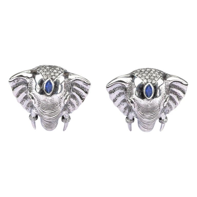 Tichu Blue Sapphire and Diamond Royal Elephant Head Cufflink in ...