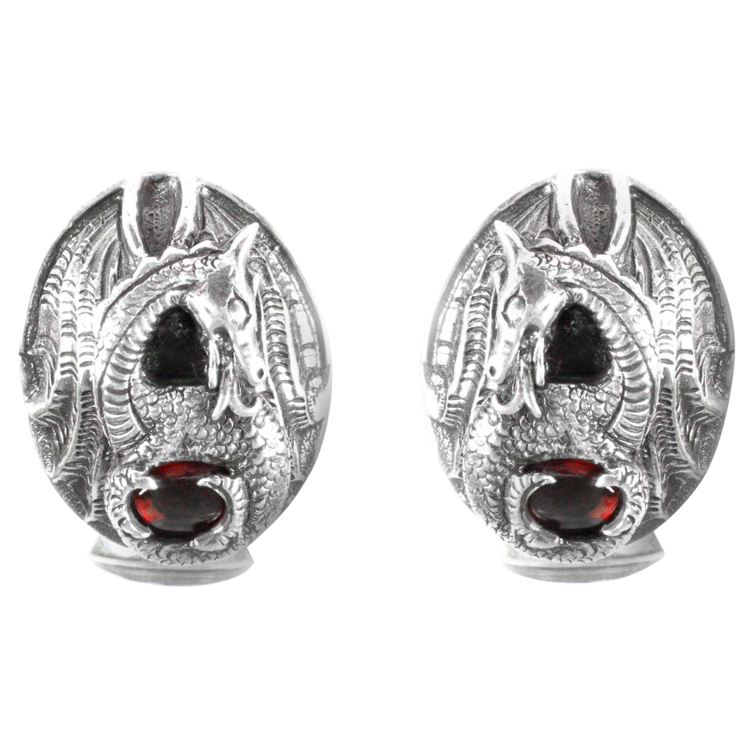 Tichu Ruby and Crystal Bull Face Cufflink in Sterling Silver For Sale ...