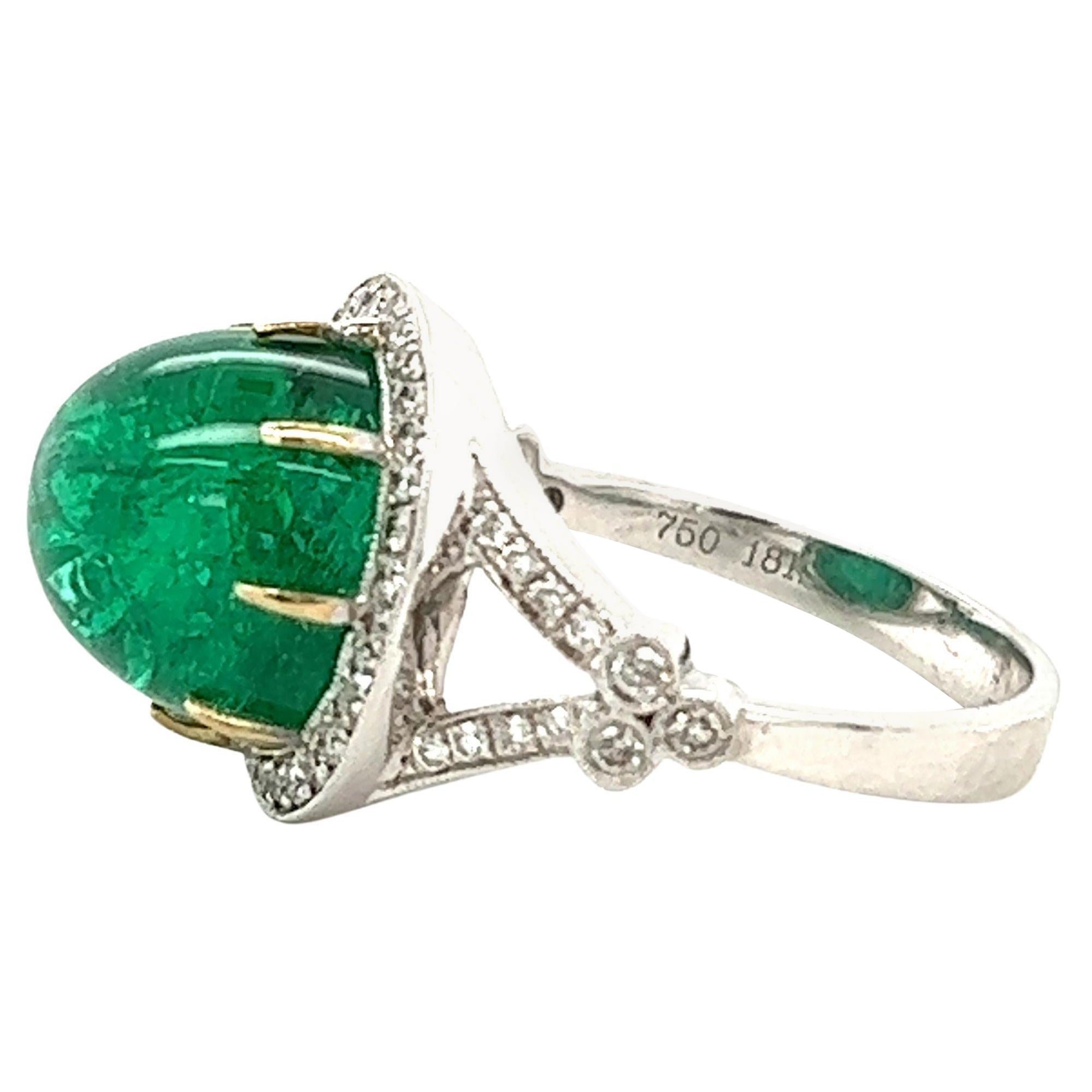 A Colombian Emerald Sugarloaf Cabochon and Diamond Ring For Sale at ...