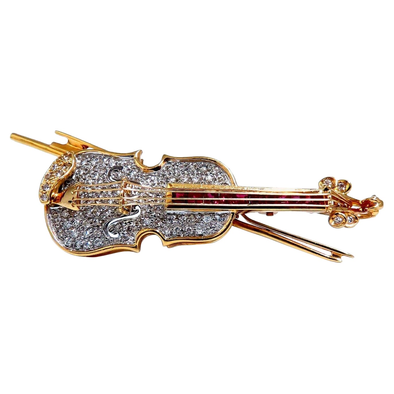 Diamond and Ruby Violin Brooch Pin at 1stDibs | diamond violin