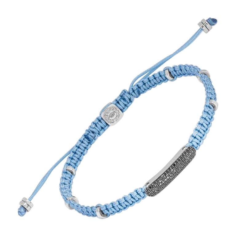 Blue Diamond Baton Bracelet with Black Macrame and Sterling Silver ...