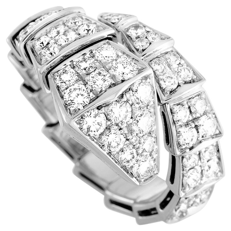 Bvlgari Serpenti 18k White Gold Diamond Ring For Sale at 1stDibs