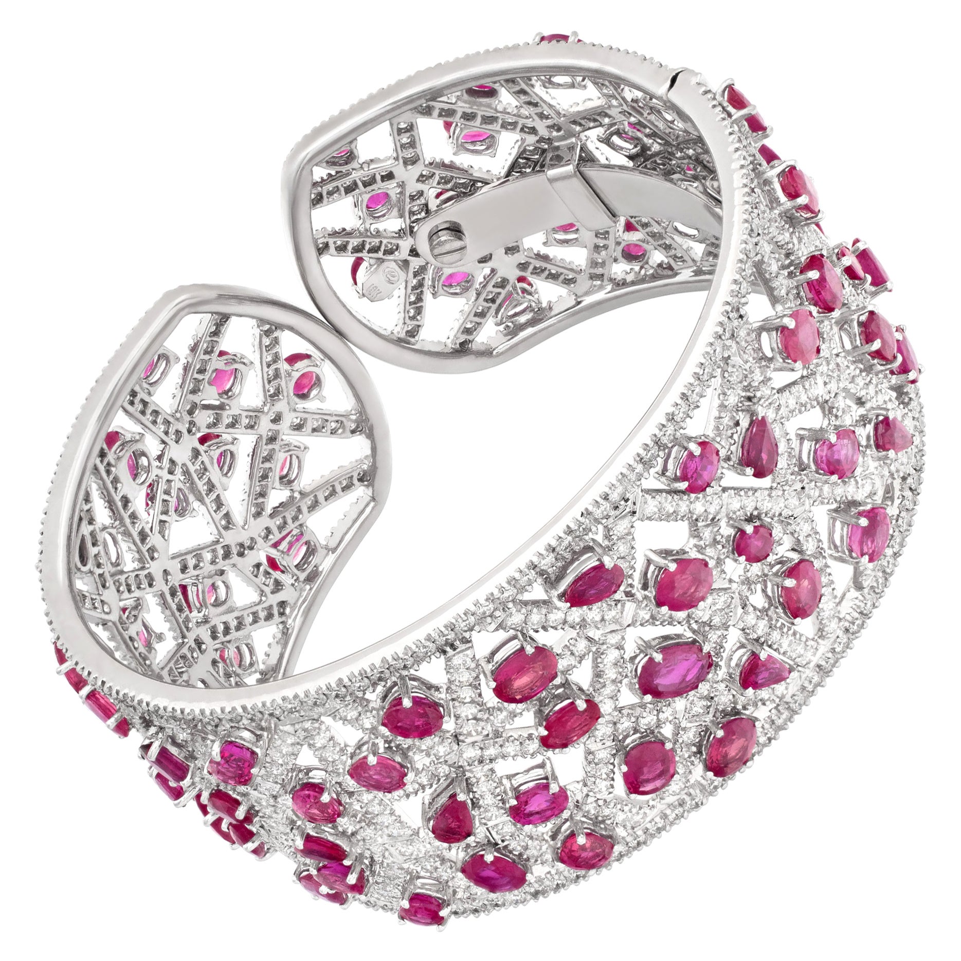 Ladies Midcentury Buckle Cuff Bracelet with Diamonds and Rubies For ...