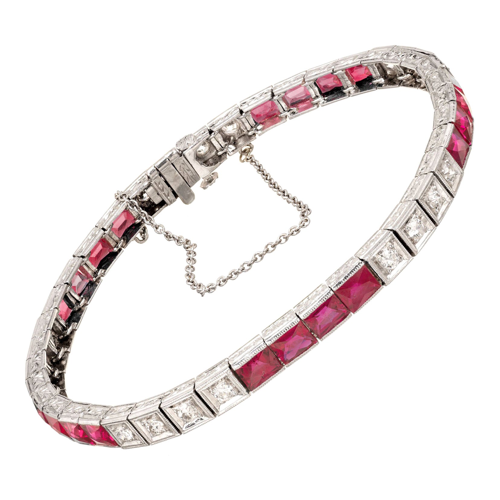 Ruby Diamond Platinum Bracelet For Sale at 1stDibs