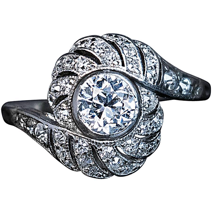 Art Deco Diamond Platinum Tourbillon Ring at 1stDibs