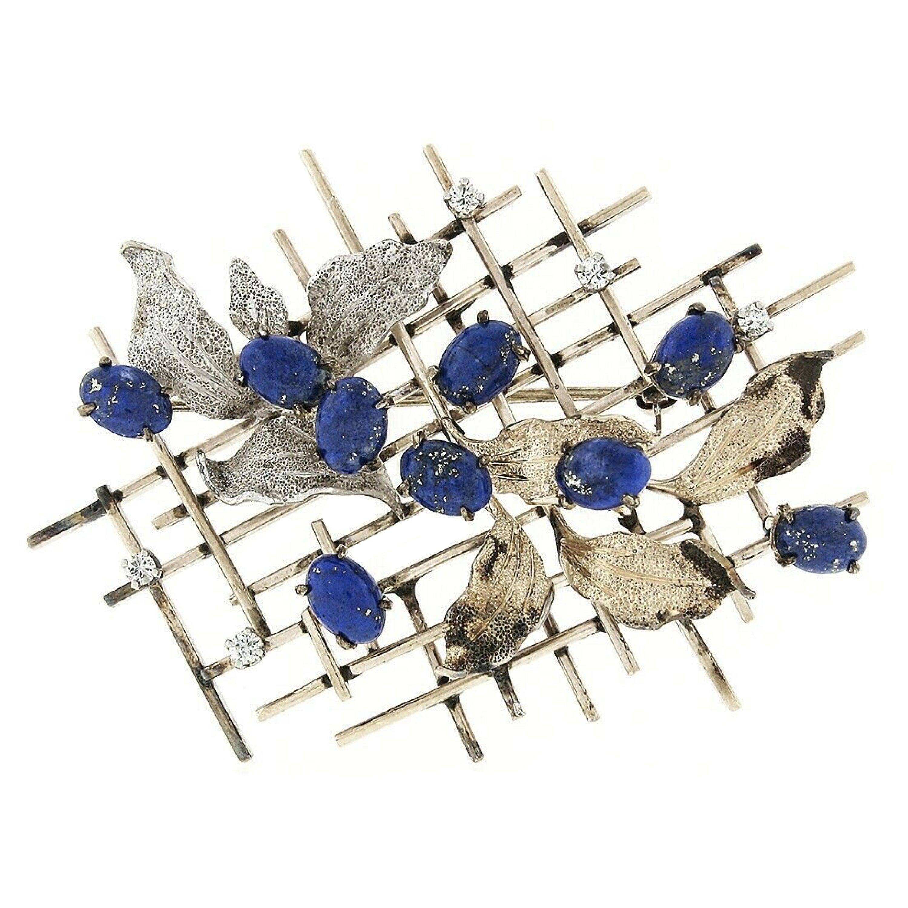 Vintage 14k Gold Large Blue Lapis w/ Diamond Textured Turtle Tortoise ...