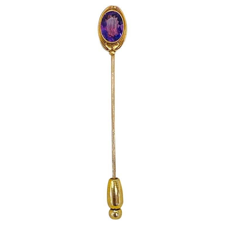 Victorian 14k Yellow Gold Amethyst Stick Pin at 1stDibs