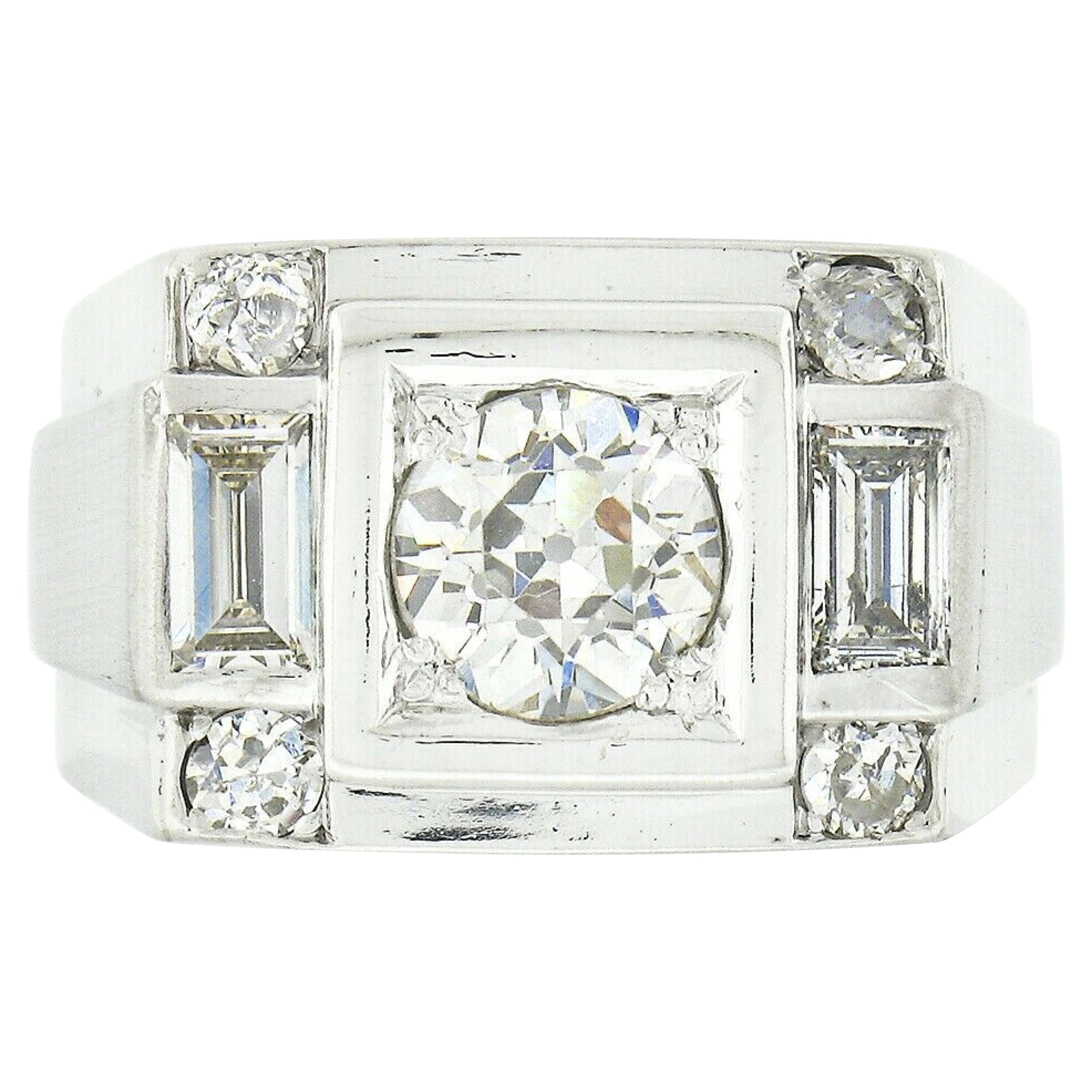 New Men's 18k White Gold 0.50ctw Burnish Set Diamond Solitaire Dome ...