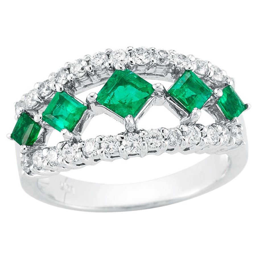 Round Green Emerald 1.78CT Mix Shape Diamonds 3.62CT in 18K White Gold ...