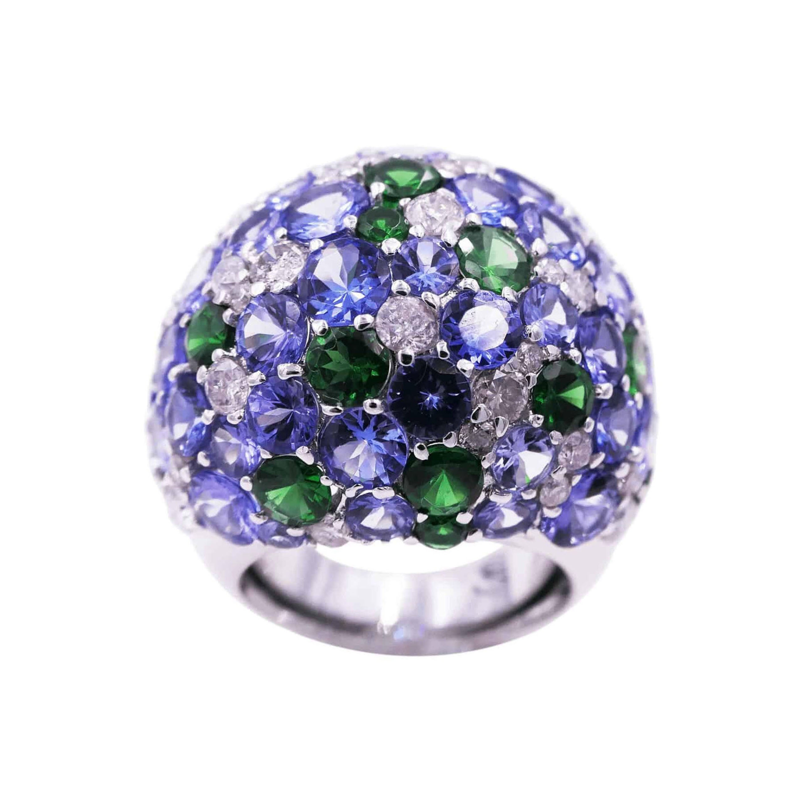 Tanzanite Tsavorite Diamond Pave Sapphire Cocktail Dome 18 Karat White ...