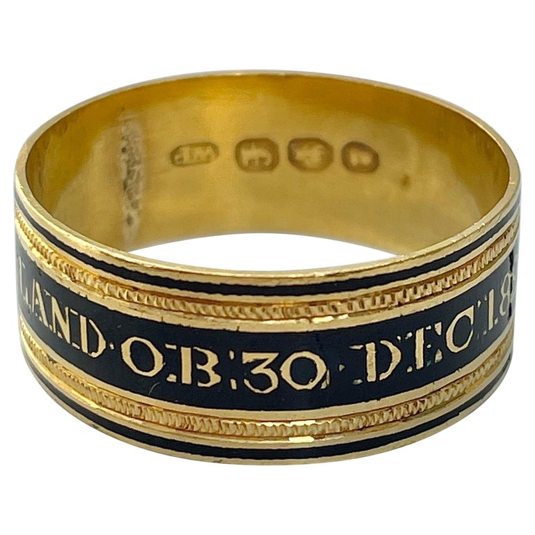 Antique 18ct Yellow Gold Wide Black Enamel Mourning Band Ring For Sale ...