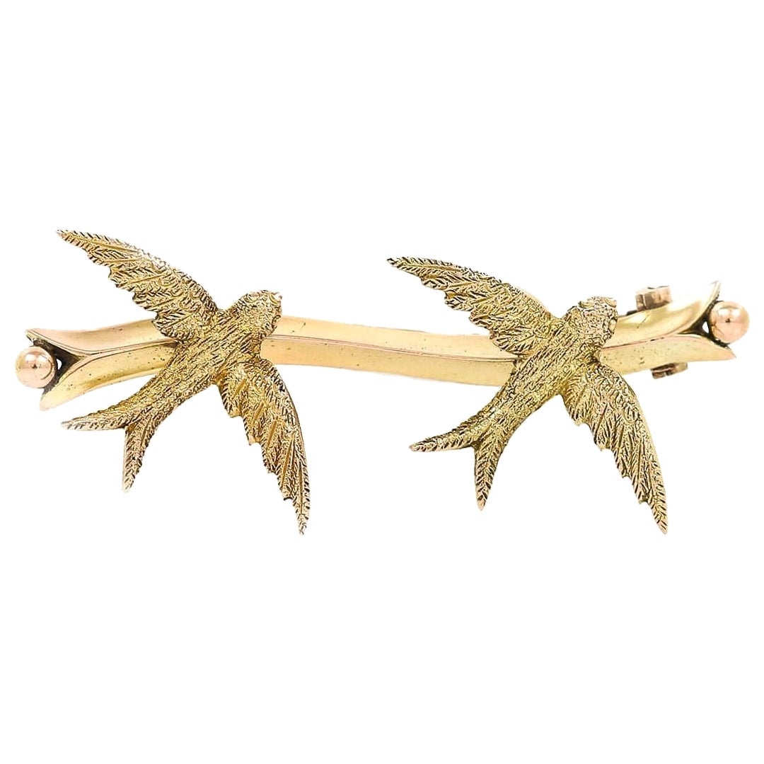 Edwardian Large Gold Swallows Brooch For Sale at 1stDibs