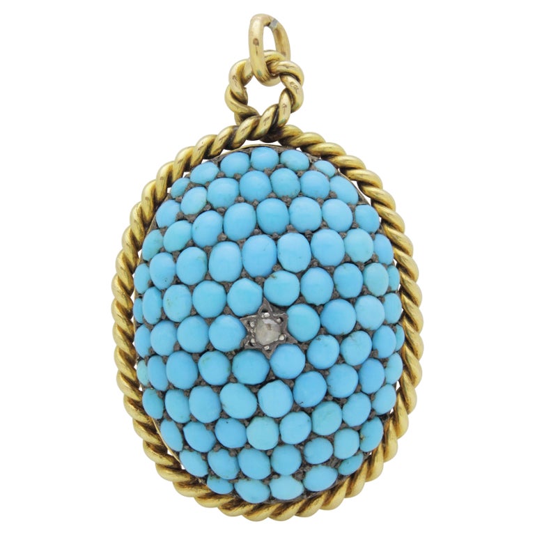 Victorian Era, Turquoise and Diamond Locket Pendant at 1stDibs