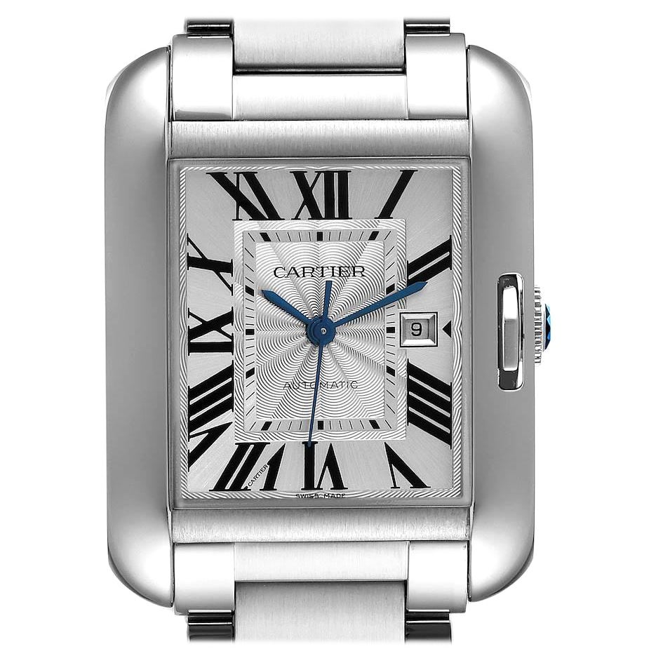 Cartier Tank Solo Large 3167 W5200004 Silver Dial 18K Bezel Alligator ...