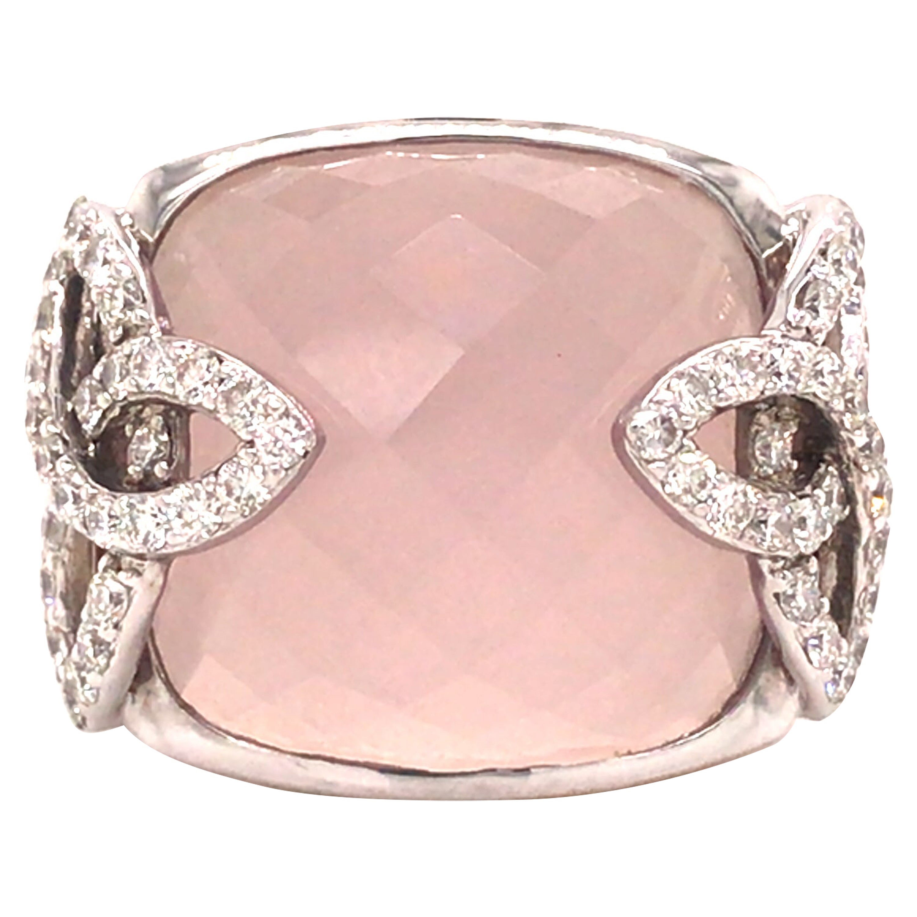 Customizable 24.88 Carat Rose Quartz Diamond 18 Karat Gold Ring For ...