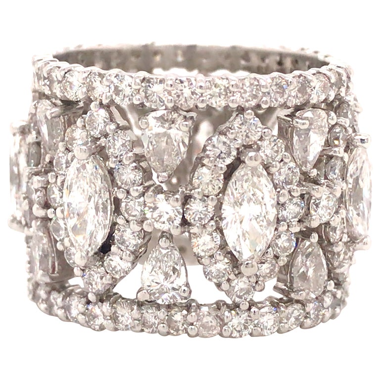 Platinum Fancy Shape Diamond Wide Eternity Band For Sale at 1stDibs