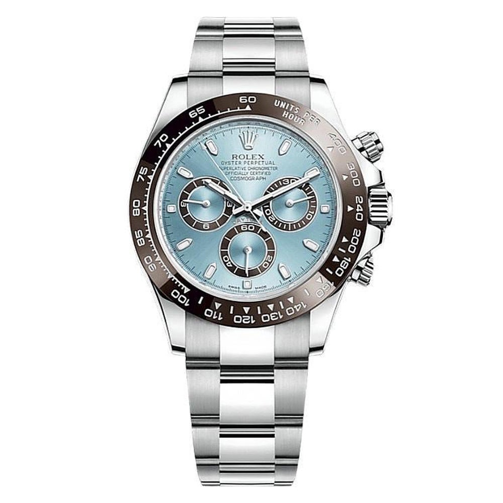 Rolex Cosmograph Daytona Platinum Ice Factory Blue Gem Index Dial Watch ...