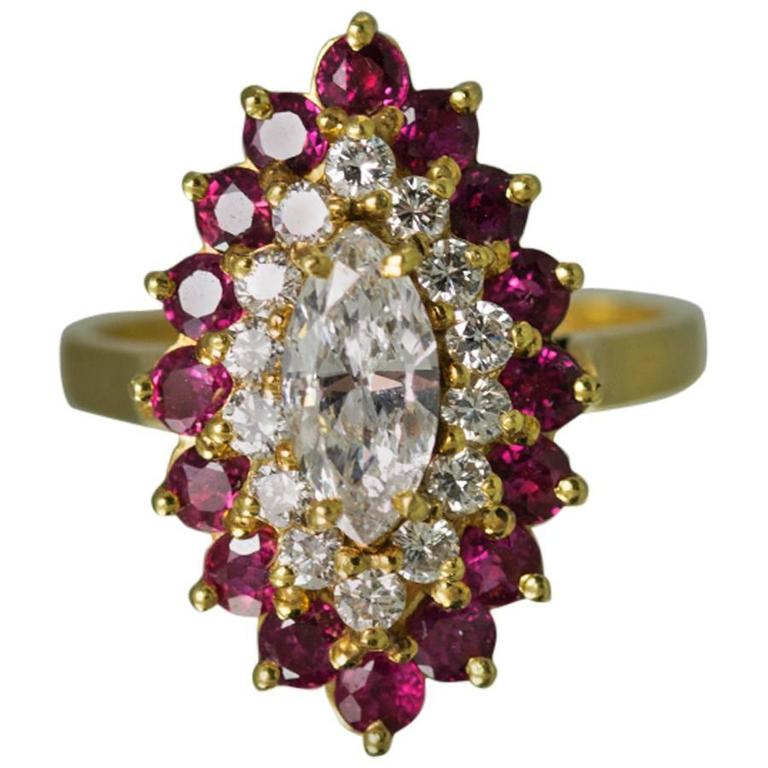 Ruby Marquise Diamond Gold Ring at 1stDibs