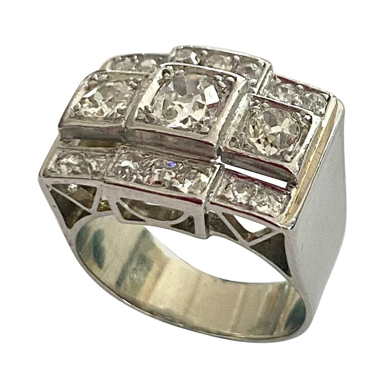 White Gold Block Ring from 1950 Diamonds For Sale at 1stDibs
